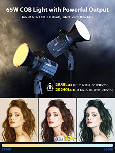 Video Light, COLBOR CL60 65W COB LED Continuous Output Lighting 2700k-6500K CRI97+ Monolight with Bowens Mount APP Control for Outdoor Shooting Filming Conference, LED-Video-Light-Photography-Studio