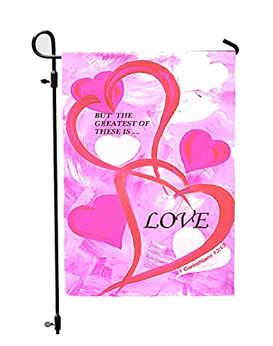 Valentine's Day Love Garden Flag - Pink Valentines Day Spring Welcome - Religious Bible Verse Yard flags - But the greatest of these is love - Double Sided by Jolly Jon