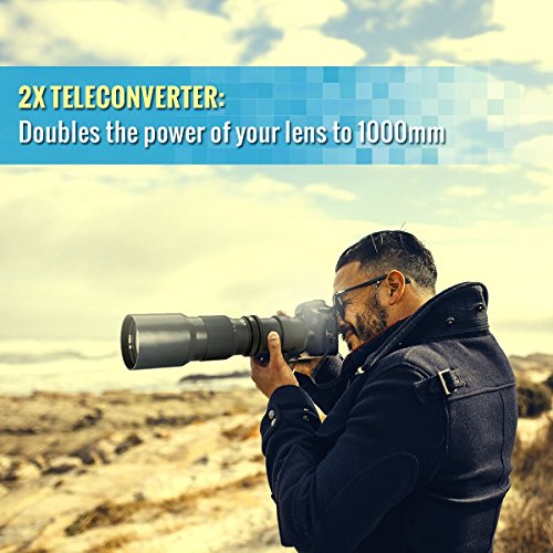 High-Power 500mm/1000mm f/8 Manual Telephoto Lens for Canon EOS 80D, EOS 90D, Rebel T3, T3i, T5, T5i, T6i, T6s, T7, T7I, T8I, SL3, EOS 60D, EOS 70D, EOS 5D, EOS5D IV, EOS 6D II, EOS 7D II SLR Cameras