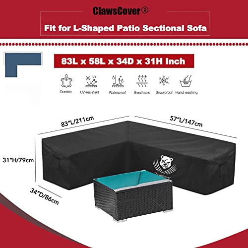 5 Pieces L-Shaped Patio Furniture Set Sectional Sofa Couch Cover,Waterproof Outdoor Conversation Set Cover,Heavy Duty 420D Polyester Cloth,6 Windproof Straps,Air Vents,Left Facing, 79"/51"Lx34"Dx31"H