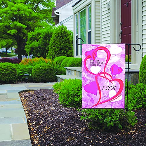 Valentine's Day Love Garden Flag - Pink Valentines Day Spring Welcome - Religious Bible Verse Yard flags - But the greatest of these is love - Double Sided by Jolly Jon