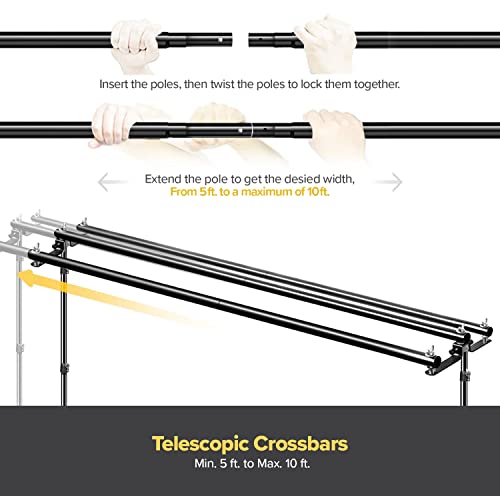 Julius Studio 10 x 9.6 feet (W x H) Triple Crossbar Backdrop Stand, 3 Cross Bars Easy Length Adjustable Background Support System Kit for Photography, Video, Party, Event, JSAG667