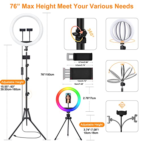 WisaKey 13" RGB Ring Light with 63" Stand and 2 Phone Holders, Tablet iPad Holder, Sunset Lamp, 51 Color Modes Selfie Ringlight with Desk Tripod, Halo Ring Light for TikTok/Live Stream/Makeup/YouTube