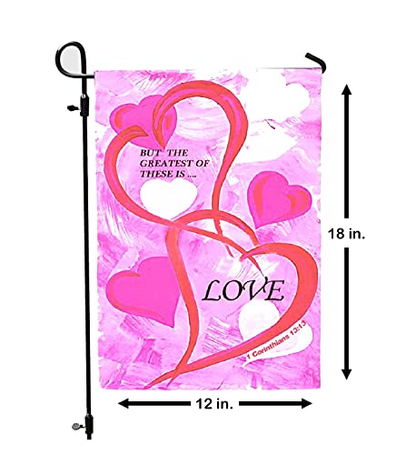 Valentine's Day Love Garden Flag - Pink Valentines Day Spring Welcome - Religious Bible Verse Yard flags - But the greatest of these is love - Double Sided by Jolly Jon