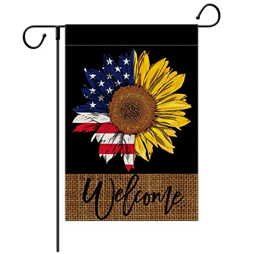 EDDERT 4th of July Garden Flag Stars Patriotic Striped Double Sided, Welcome Fourth of July Independence Day Memorial Day Flags, American Star Eucalyptus Outdoor Yard Decoration 12.5 x 18 Inch