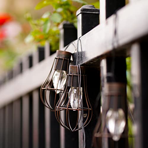 MakForU Solar String Lights Outdoor, 10ft 10 LED Bulbs Hanging Light Retro Metal Industrial-Style Waterproof Solar Powered Light for Patio Garden Wedding Bistro