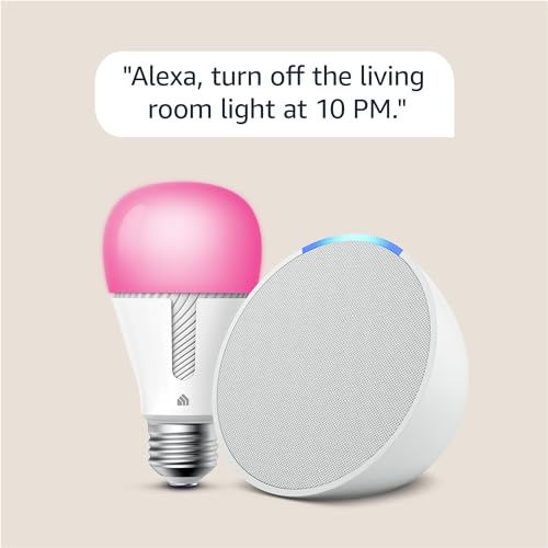 Echo Pop in Glacier White bundle with TP-Link Kasa Smart Color Bulb