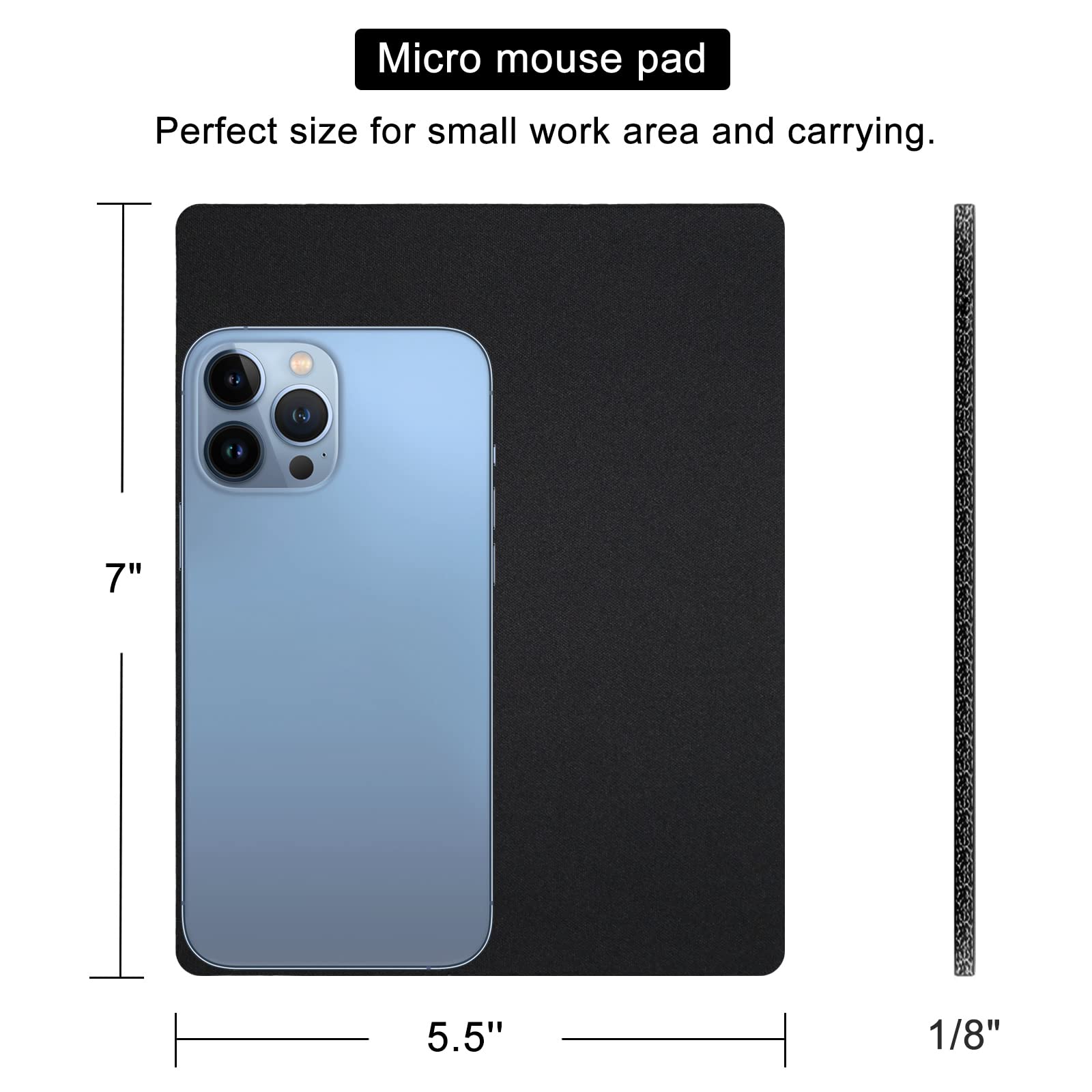 Cyanbone Small Mouse Pad 3 Pack, Mini Mouse Pads for Wireless Mouse and Laptop Computer, Portable Mousepad with Non-Slip Rubber Base & Waterproof Surface - Black -5.5 x 7 in