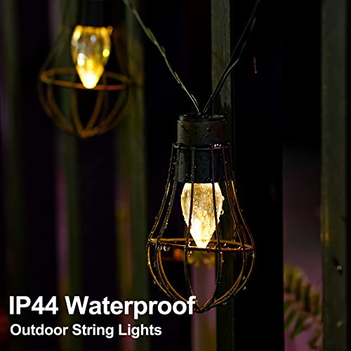 MakForU Solar String Lights Outdoor, 10ft 10 LED Bulbs Hanging Light Retro Metal Industrial-Style Waterproof Solar Powered Light for Patio Garden Wedding Bistro