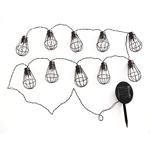 MakForU Solar String Lights Outdoor, 10ft 10 LED Bulbs Hanging Light Retro Metal Industrial-Style Waterproof Solar Powered Light for Patio Garden Wedding Bistro
