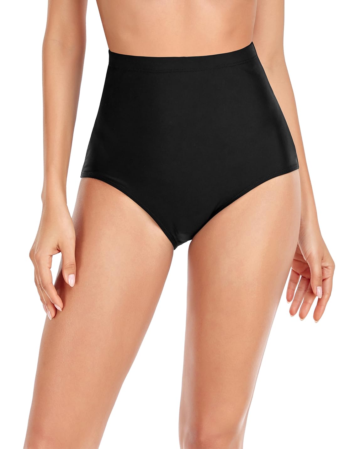 Upopby Women's High Waisted Swimsuit Bikini Bottoms Tummy Control Tankini Bottoms Swim Shorts Black L