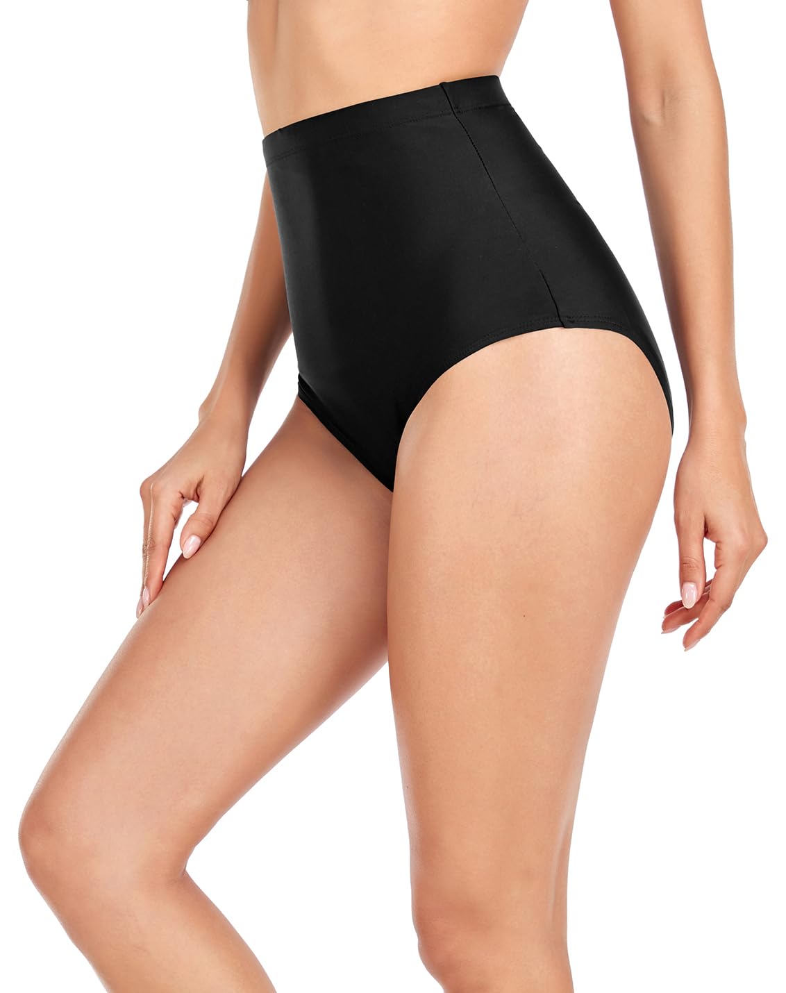 Upopby Women's High Waisted Swimsuit Bikini Bottoms Tummy Control Tankini Bottoms Swim Shorts Black L
