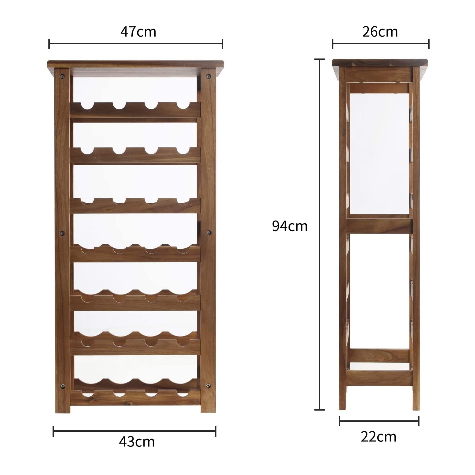 everous Wooden Wine Rack, 7 Tire Floor Wine Storage Rack, 28 Bottles Holder, Freestanding Display Rack for Kitchen, Pantry, Cellar, Natural