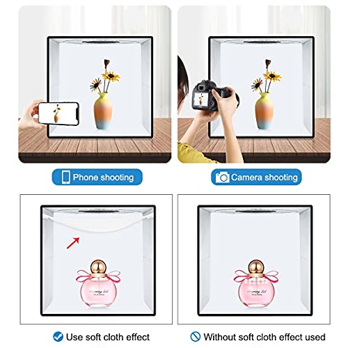 Photo Box 16" x 16" Quick Install Foldable Portable Studio Kit with Soft Light Cloth Professional Photography Equipment Adjustable White Light, Soft Light, Warm Light