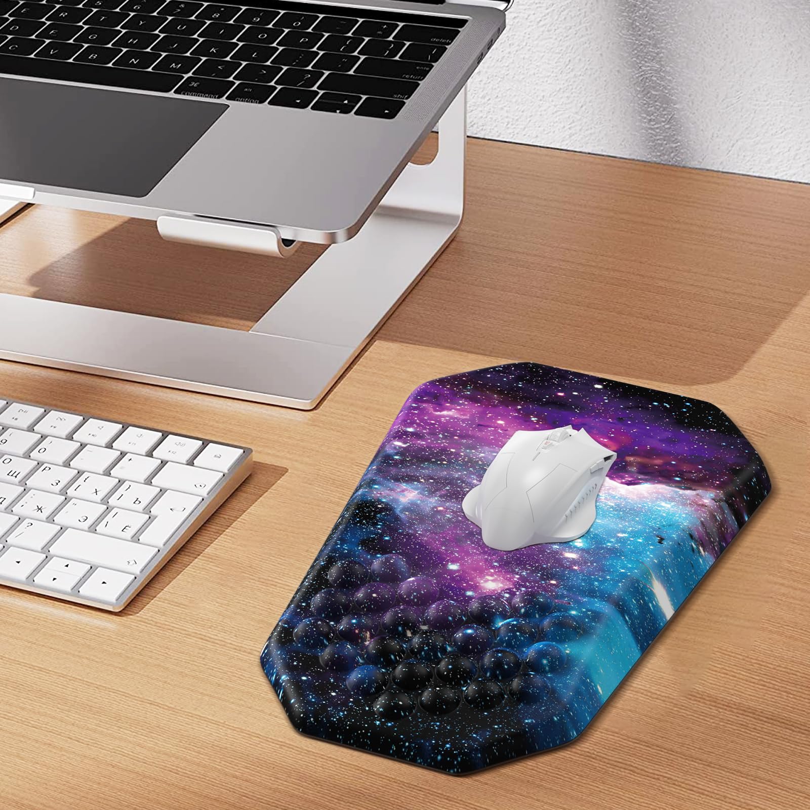 Roxooze Ergonomic Mouse Pad with Wrist Rest, Gaming Mouse Pad Wrist Support, Memory Foam Mousepad with Massage Design, Non-slip PU Base Mouse Pads for Wireless Mouse & Desk, Purple Blue Galaxy
