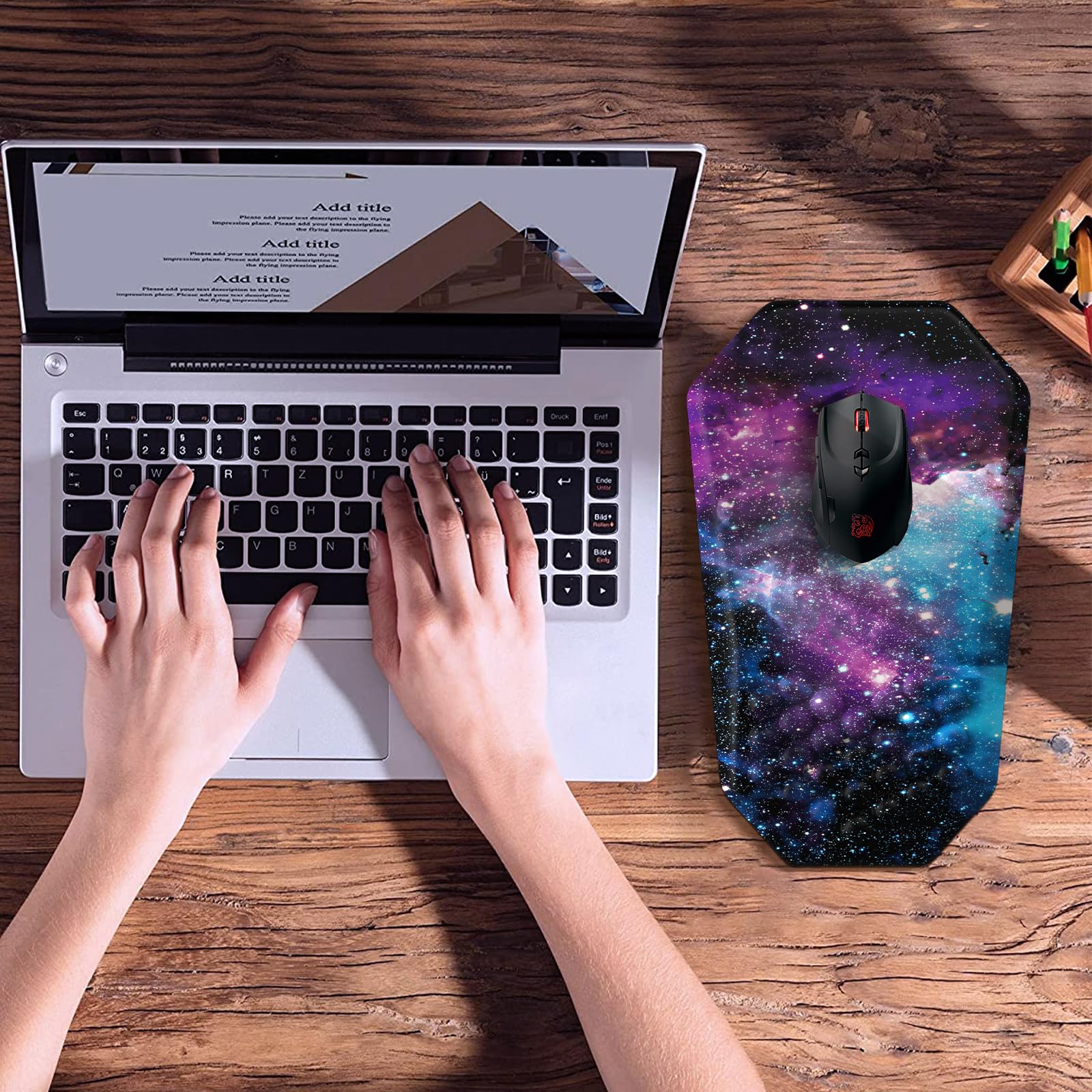 Roxooze Ergonomic Mouse Pad with Wrist Rest, Gaming Mouse Pad Wrist Support, Memory Foam Mousepad with Massage Design, Non-slip PU Base Mouse Pads for Wireless Mouse & Desk, Purple Blue Galaxy