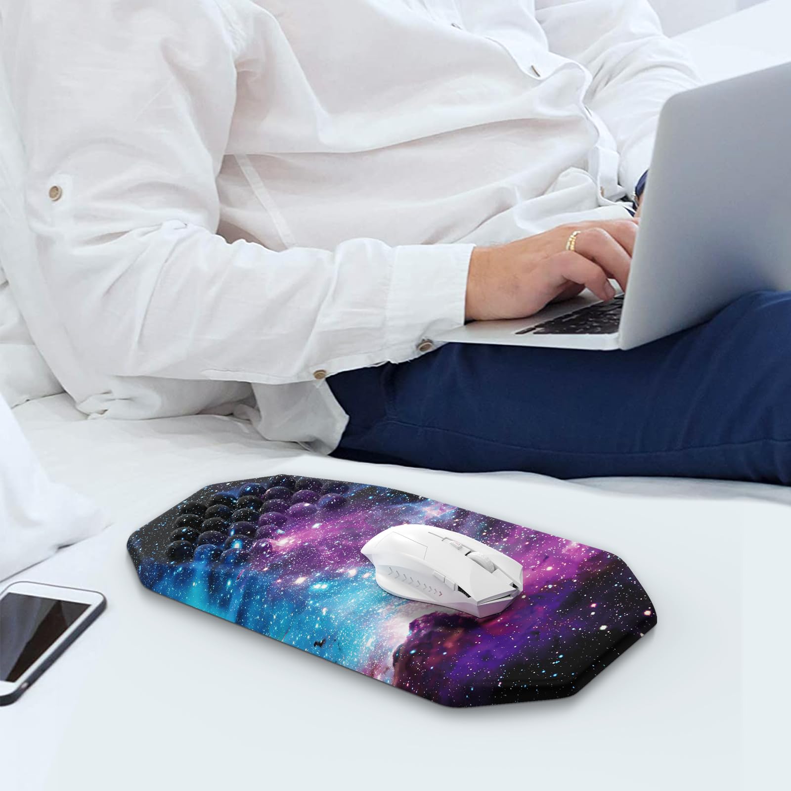 Roxooze Ergonomic Mouse Pad with Wrist Rest, Gaming Mouse Pad Wrist Support, Memory Foam Mousepad with Massage Design, Non-slip PU Base Mouse Pads for Wireless Mouse & Desk, Purple Blue Galaxy