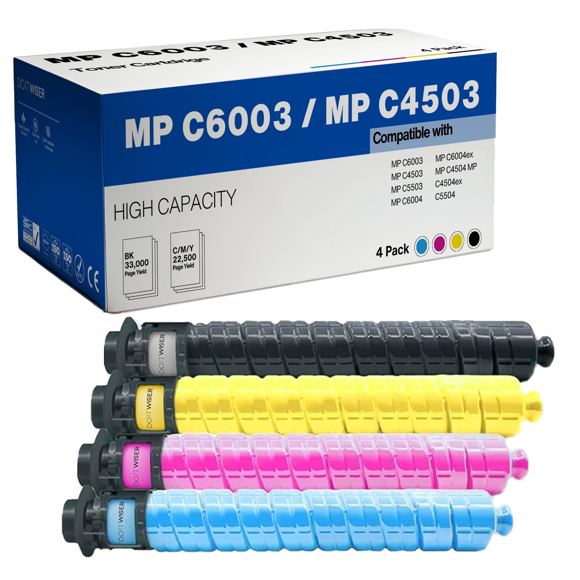 Do it Wiser Compatible Toner Cartridge Replacement for Ricoh MP C6003 MP C4503 MP C5503 MP C6004 MP C4504 MP C5504 Printer - 841849 841851 841852 841850 (4 Pack)