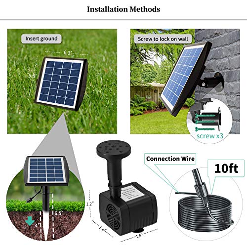 Viajero 3W Solar Fountain Pump for Bird Bath, Upgrade Solar Powered Water Floating Plug-Gable Fountains Kit with 7 Nozzle for Garden, Yard, Fish Tank, Pond, Swimming Pool, Outdoor and Patio