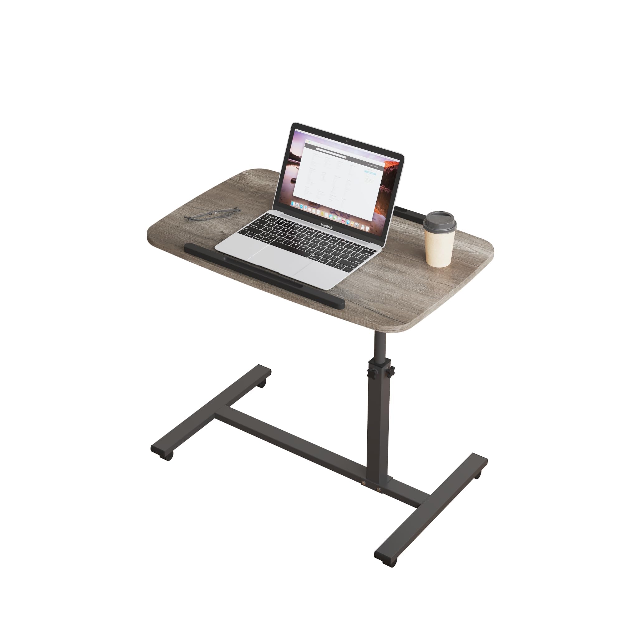 Furist Adjustable Overbed Bedside Table Rolling Laptop Desk Cart Height Adjustable Portable Mobile Laptop Tray Sit Stand Desk Tilting Hospital Bed with Wheels(0208 Grey)