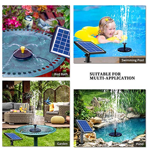 Viajero 3W Solar Fountain Pump for Bird Bath, Upgrade Solar Powered Water Floating Plug-Gable Fountains Kit with 7 Nozzle for Garden, Yard, Fish Tank, Pond, Swimming Pool, Outdoor and Patio