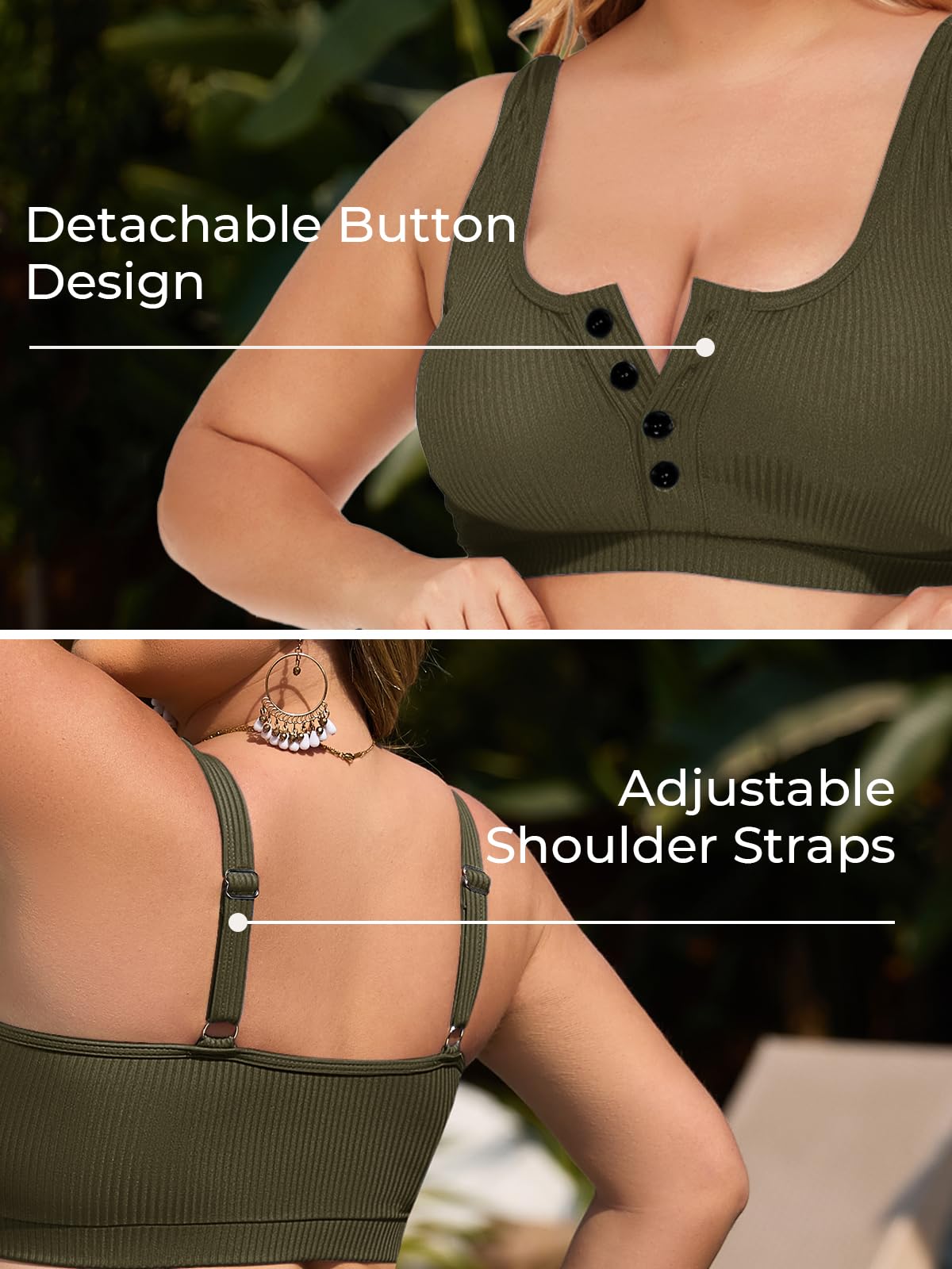Summer Mae Plus Size Women Ribbed Bikini Set Two Piece High Waist Swimsuit Scoop Top Tummy Control Bathing Suit Swimwear Olive 22 Plus