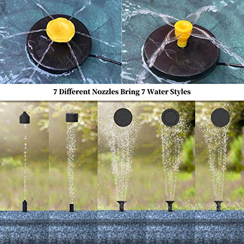 Viajero 3W Solar Fountain Pump for Bird Bath, Upgrade Solar Powered Water Floating Plug-Gable Fountains Kit with 7 Nozzle for Garden, Yard, Fish Tank, Pond, Swimming Pool, Outdoor and Patio