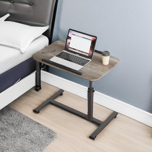 Furist Adjustable Overbed Bedside Table Rolling Laptop Desk Cart Height Adjustable Portable Mobile Laptop Tray Sit Stand Desk Tilting Hospital Bed with Wheels(0208 Grey)