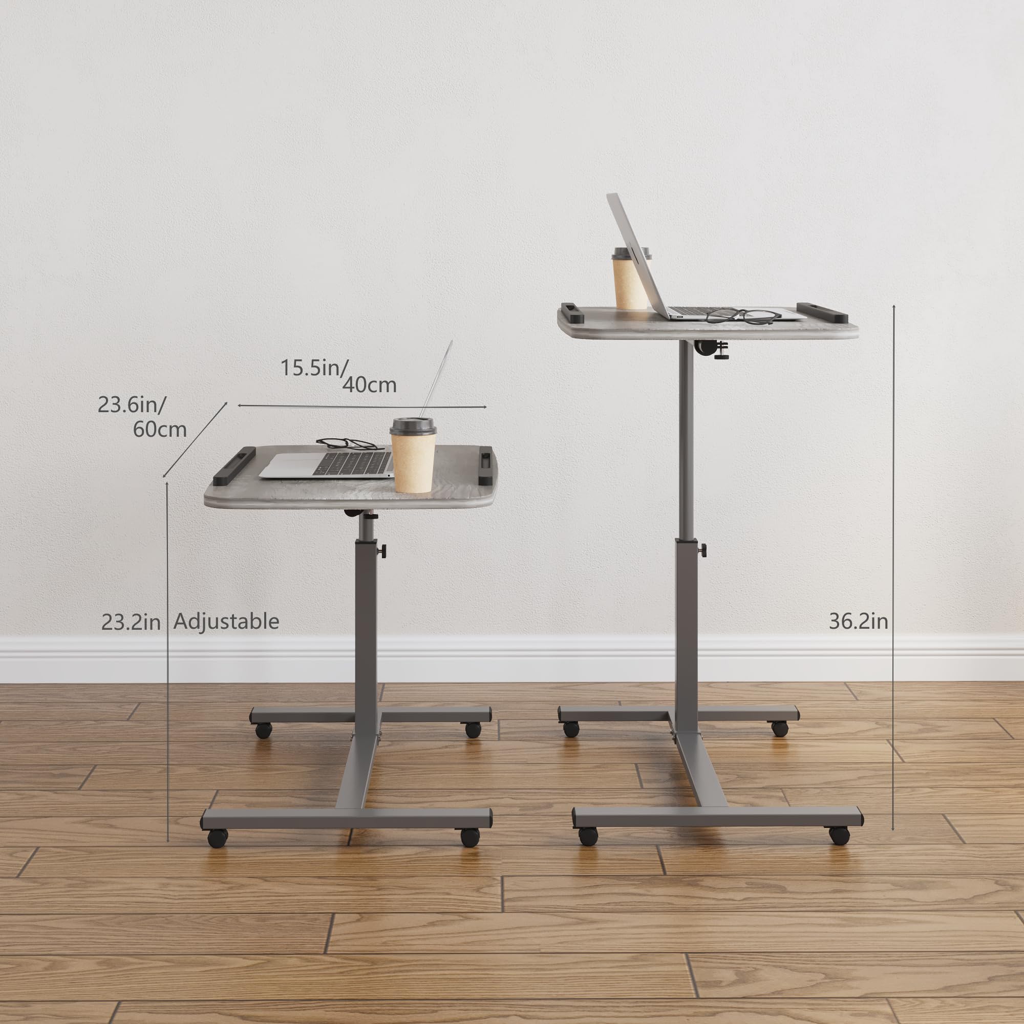 Furist Adjustable Overbed Bedside Table Rolling Laptop Desk Cart Height Adjustable Portable Mobile Laptop Tray Sit Stand Desk Tilting Hospital Bed with Wheels(0208 Grey)