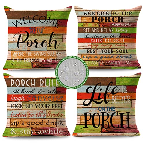 JOJOGOGO Outdoor Porch Pillow Covers 18x18 Waterproof Set of 4 Outdoor Patio Throw Pillows Front & Back Porch Decor for Patio Furniture Porch Swing Garden Hammock Chair