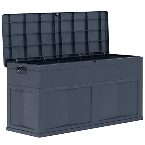 Tidyard Garden Storage Box Plastic Storage Container 84.5 Gal Deck Box Garden Tool Organization Black for Patio, Lawn, Poolside, Backyard, Outdoor Furniture 46.9in x 18.1in x 23.6in (L x W x H)