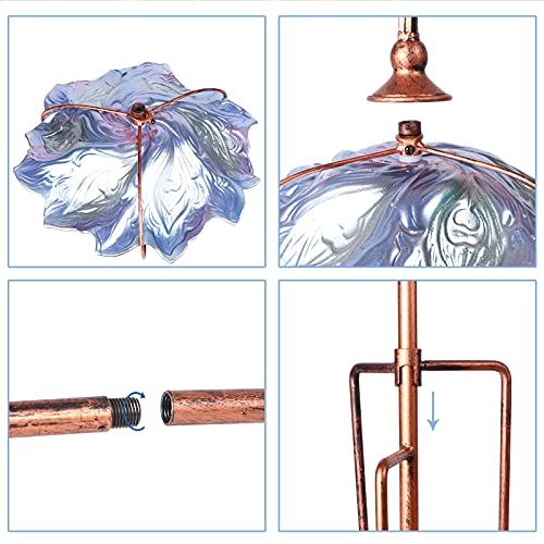 VCUTEKA Glass Bird Bath Outdoor BirdBath Bird Feeder with Metal Stake Garden Decor