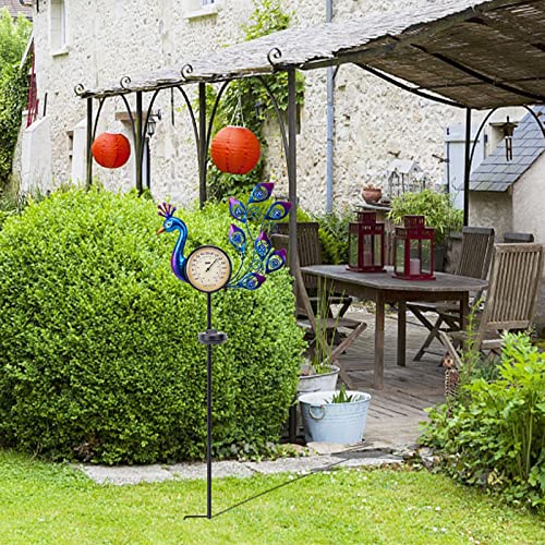 MUMTOP Outdoor Thermometers for Patio - Solar Peacock Outdoor Thermometer with Garden Stake for Home and Garden Decor