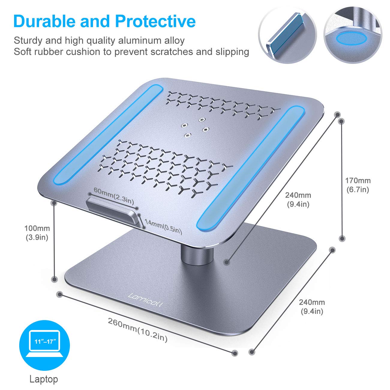 Lamicall Laptop Stand, Swivel Computer Holder Multi-Angle Height Adjustable, Ergonomic 360 Rotating Notebook Desk Riser, Compatible with 10-17" Laptop, Such as MacBook Air Pro, Dell XPS, HP, Gray