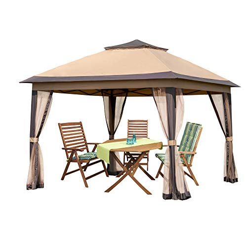 Pamapic 11x11 Outdoor Pop up Gazebo for Patios Canopy for Shade and Rain with Mosquito Netting, Waterproof Soft Top Metal Frame Gazebo for Lawn, Garden, Backyard and Deck (Brown)