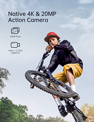WOLFANG GA400 Action Camera 4K 60FPS Bare Metal Waterproof Underwater Camera 3.0 EIS Stabilization WiFi Helmet Camera (Remote Control, 2x1350mAh Batteries and Accessory Kit)