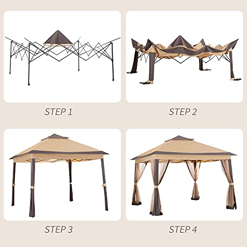 Pamapic 11x11 Outdoor Pop up Gazebo for Patios Canopy for Shade and Rain with Mosquito Netting, Waterproof Soft Top Metal Frame Gazebo for Lawn, Garden, Backyard and Deck (Brown)