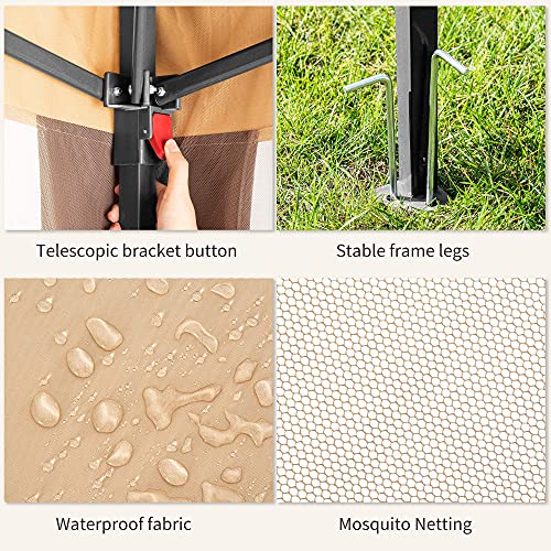 Pamapic 11x11 Outdoor Pop up Gazebo for Patios Canopy for Shade and Rain with Mosquito Netting, Waterproof Soft Top Metal Frame Gazebo for Lawn, Garden, Backyard and Deck (Brown)