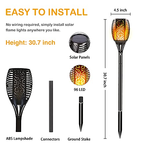 Maksone 6 Pack Torches Solar Outdoor Lights LED Larger Size Flickering Flames Light Waterproof Landscape Decoration Lighting Dusk to Dawn Auto On/Off