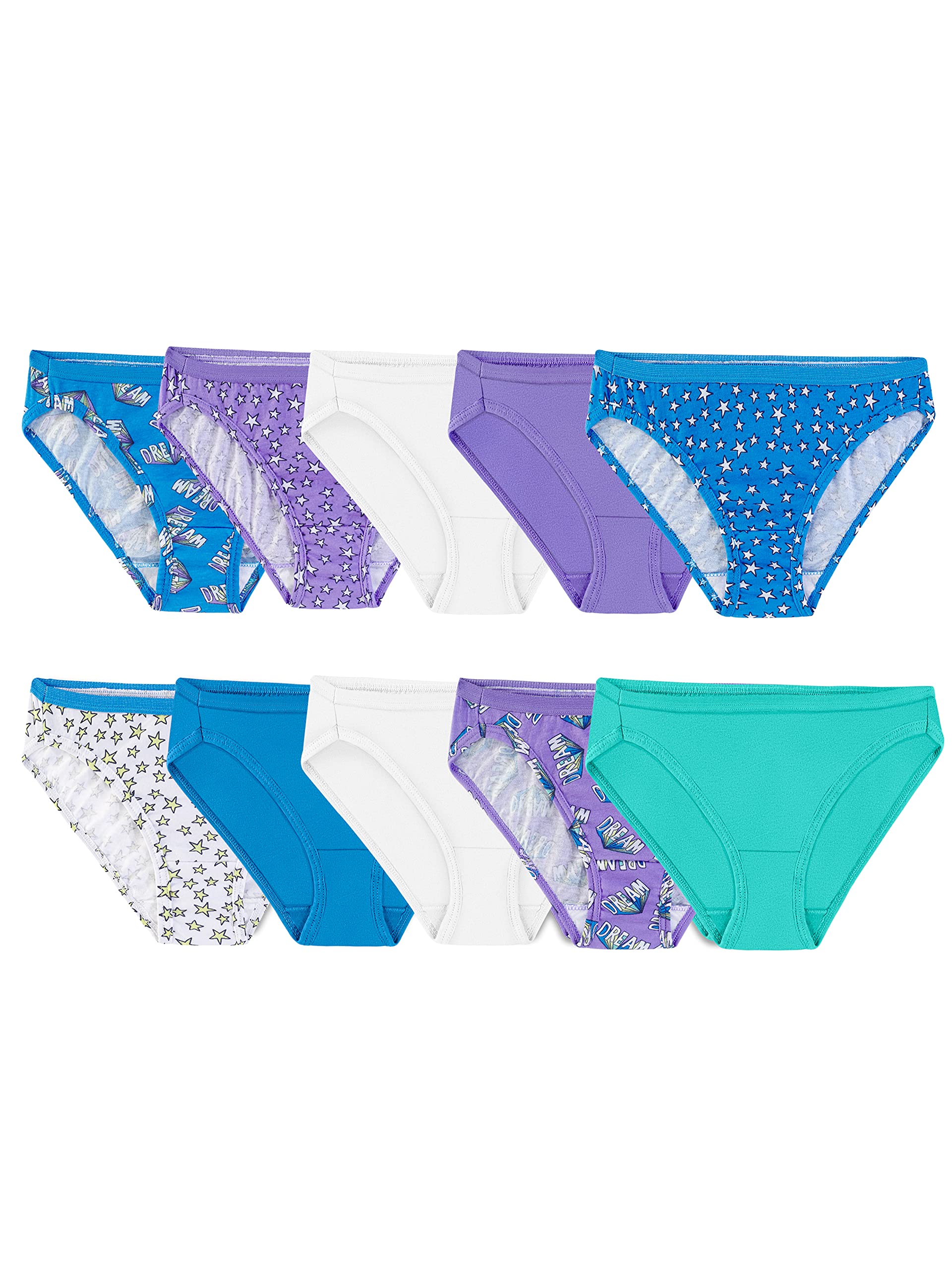 Fruit of the Loom Girls' Big Cotton Bikini Underwear, 10 Pack - Fashion Assorted,