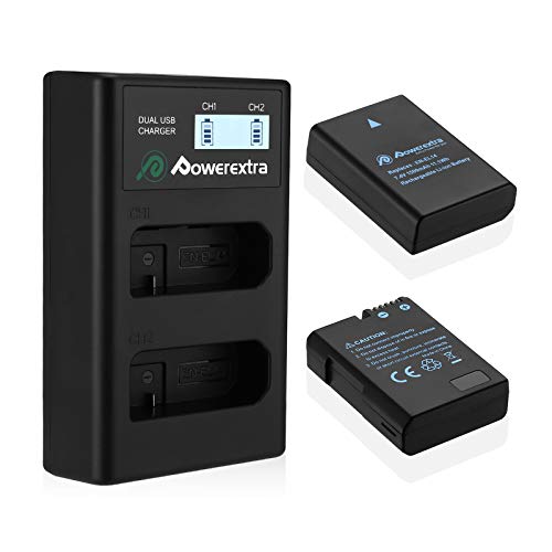 Powerextra 2 x EN-EL14 EN-EL14a Battery & Dual LCD Charger Compatible with Nikon D3100 D3200 D3300 D3400 D3500 D5100 D5200 D5300 D5500 D5600 DF Coolpix P7000 P7100 P7700 P7800 Cameras
