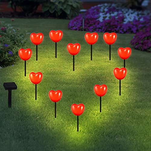 Solar Heart Light, Valentine's Day Outdoor Decorations Lights, Solar Lights LED Stakes Outdoor Red Heart-Shaped Light Garden Decor Atmosphere Light Ground Inserting Waterproof Lamp