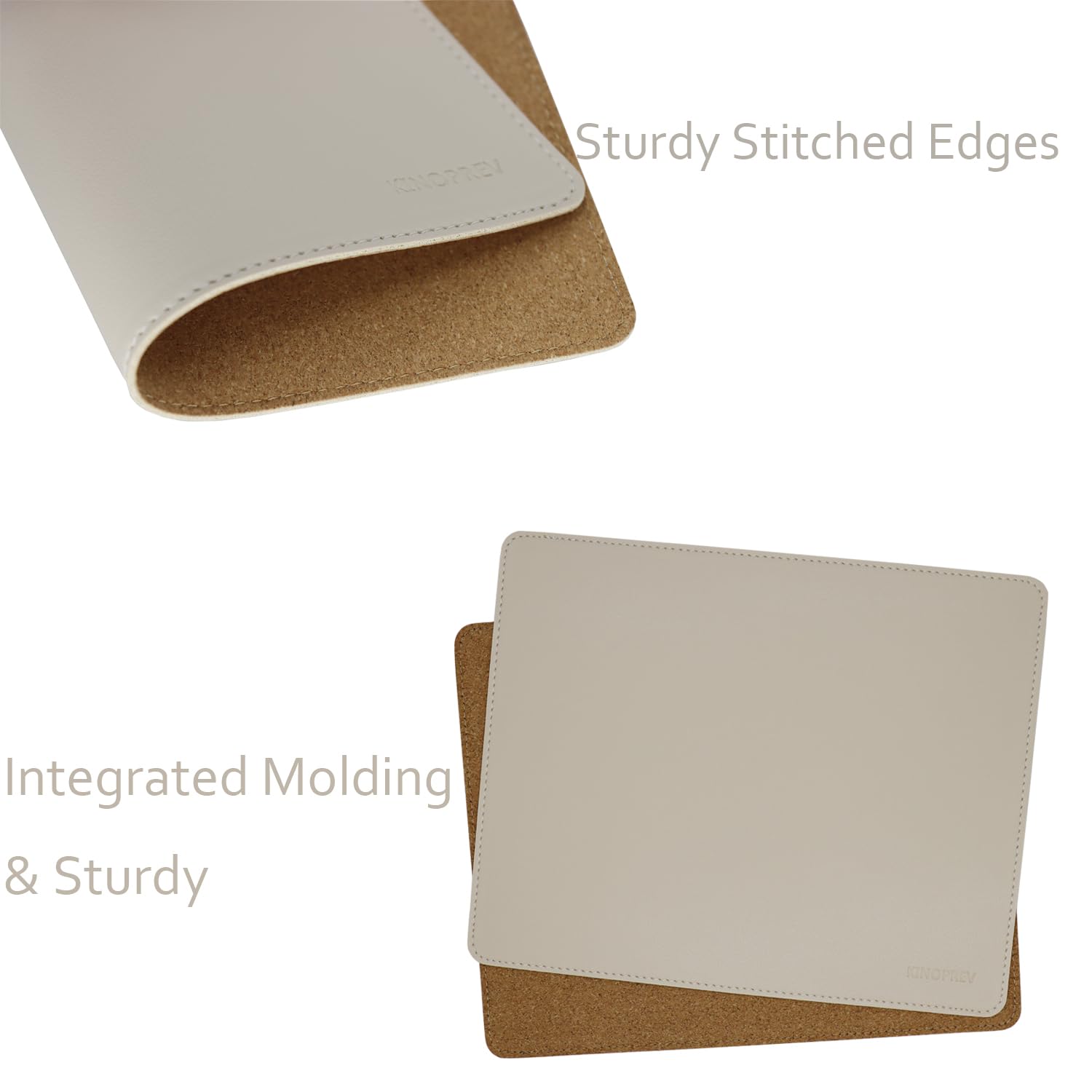 KINOPREV Leather Mouse Pad - Wood Mouse Pad with Stitched Edge,PU Non-Slip Mouse Pad,Double Side Mousepad,Waterproof Gaming Mouse Pad for Computers,Laptop,Office & Home,10.2" x 8.3",1 Pack (Beige)