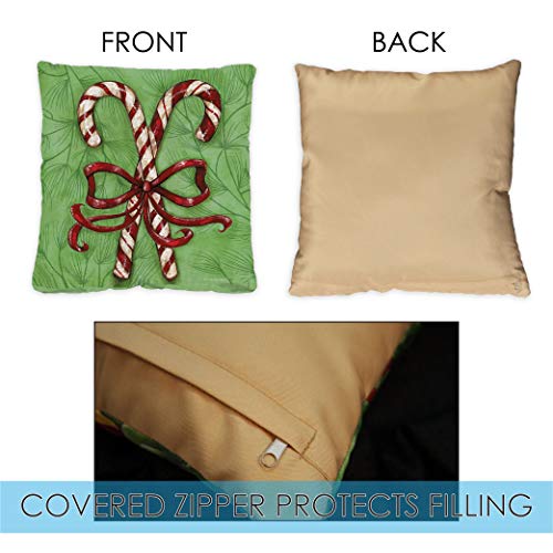 Toland Home Garden Candy Cane Welcome 18 x 18 Inch Indoor, Pillow, Case (2-Pack)