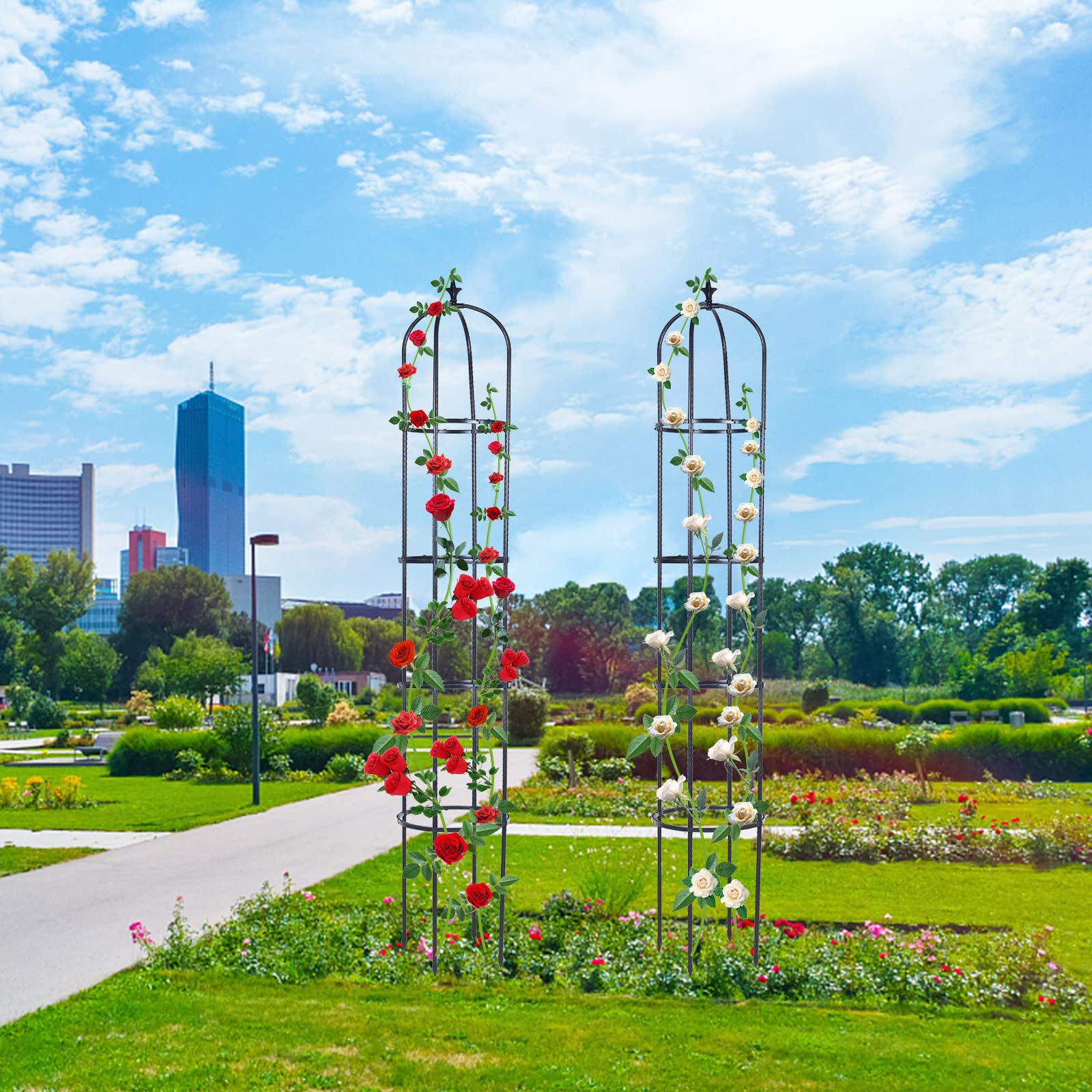 Garden Trellis for Climbing Plants, Tower Obelisk Garden Trellis 6.5ft Tall Plant Support Vine Supports Plant Tower for Climbing Vines and Flowers Stands 2 Pack