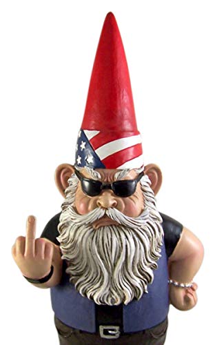Wowser Large Patriotic Rebel Biker Garden Gnome Statue, 18 Inches
