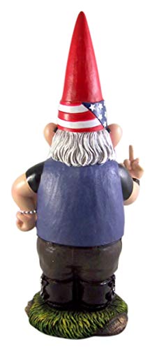 Wowser Large Patriotic Rebel Biker Garden Gnome Statue, 18 Inches