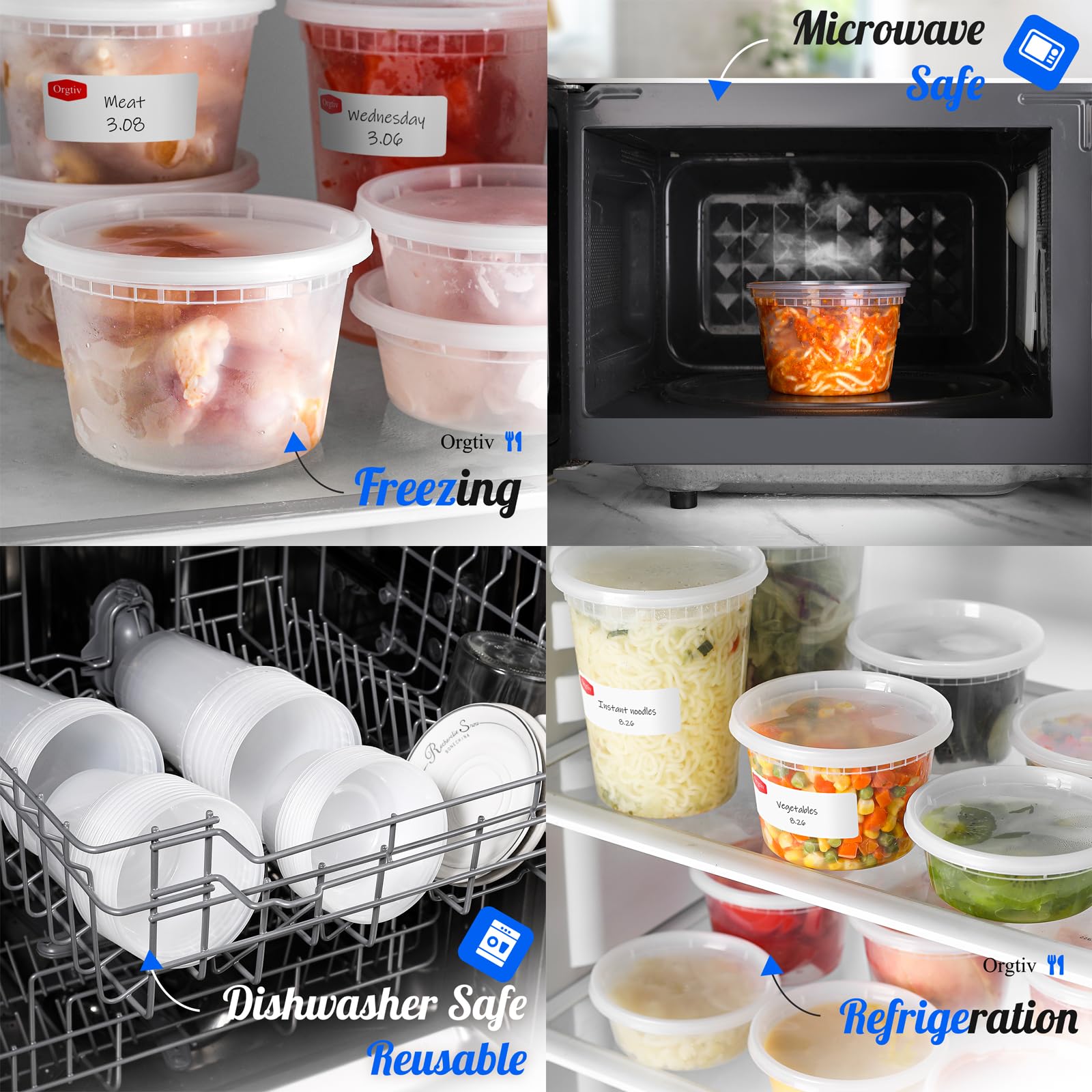 Orgtiv [48 Sets] 32oz Plastic Deli Containers with Lids,Disposable Quart Containers with Lids,Freezer Storage Containers for Food Soup Yogurt Ice Cream Juice,BPA Free Airtight Clear Takeout Boxes