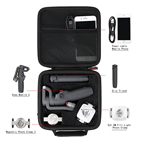 Khanka Hard Travel Case Compatible with DJI Osmo Mobile 6 Smartphone Gimbal Stabilizer, DJI OM Fill Light Phone Clamp, Case Only