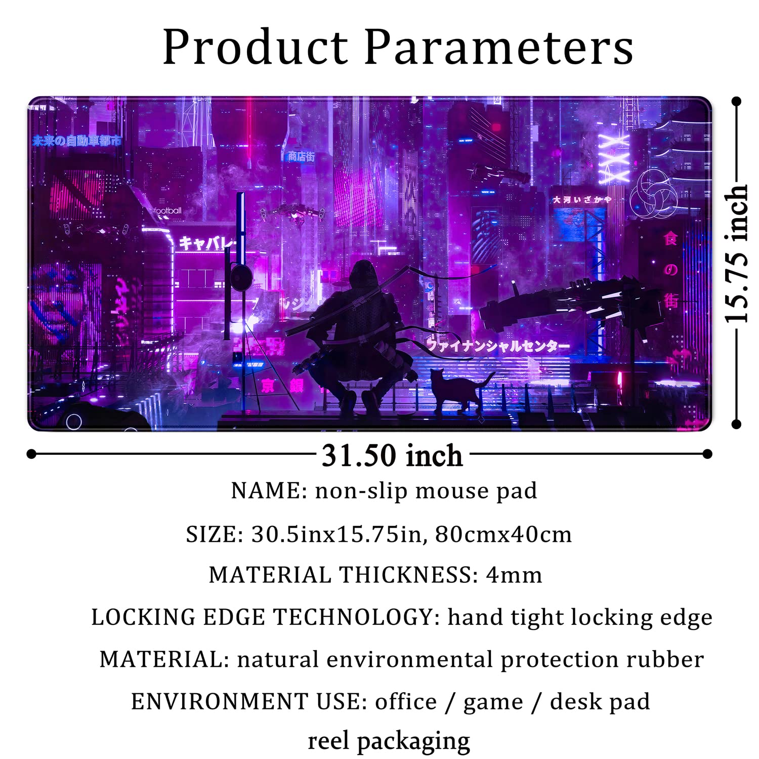 Anime Neon Mouse Pad Purple City Gaming Desk Big Cute Kawaii Pink Extended Mouse Pad Gaming,Office Keyboard Pc Laptop Mousepad Large 31.5x15.7 in-with Stitched Eges Non-Slip Base Mouse Pads Mat